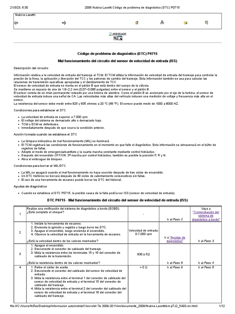 2006 Nubira-Lacetti Código de Problema de Diagnóstico (DTC) P0715 | PDF