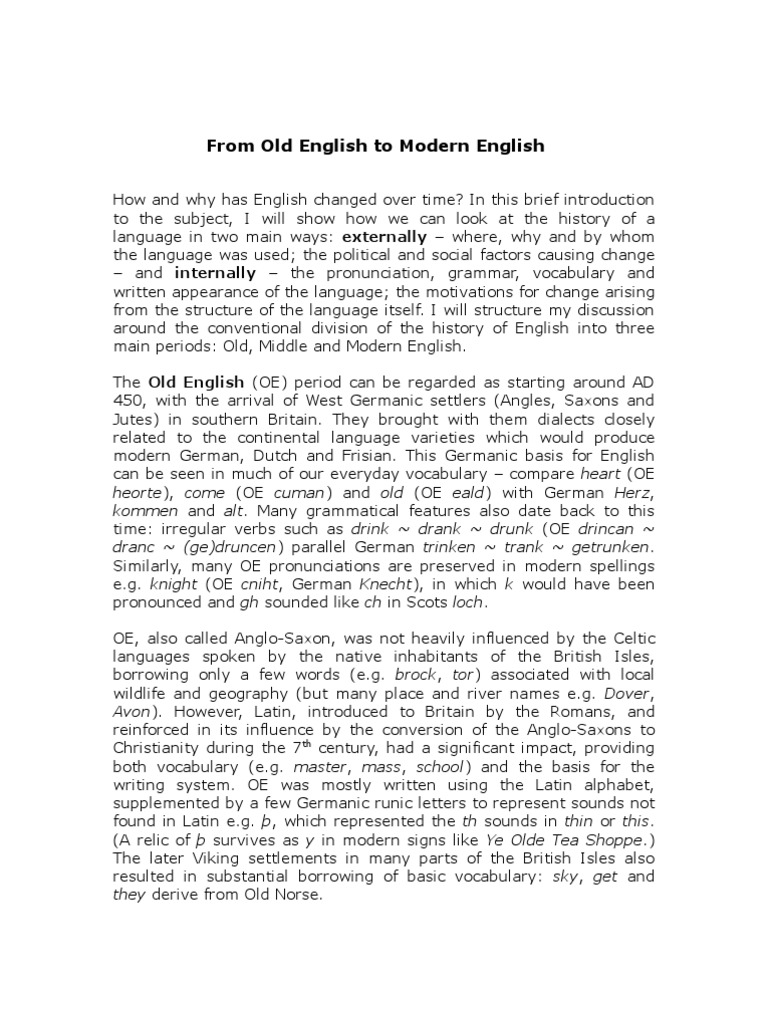 From Old English To Modern English | PDF | English Language | German Language