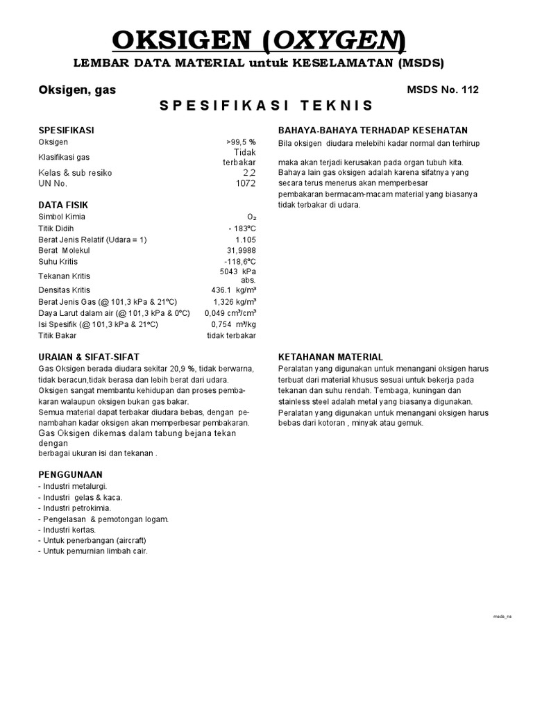 MSDS Oksigen | PDF