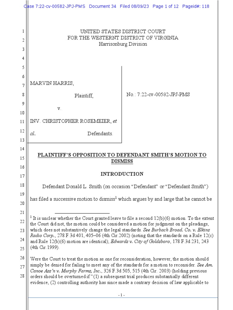 Harris v. Rosemeier: Motion to Dismiss Response | PDF | Federal Rules ...