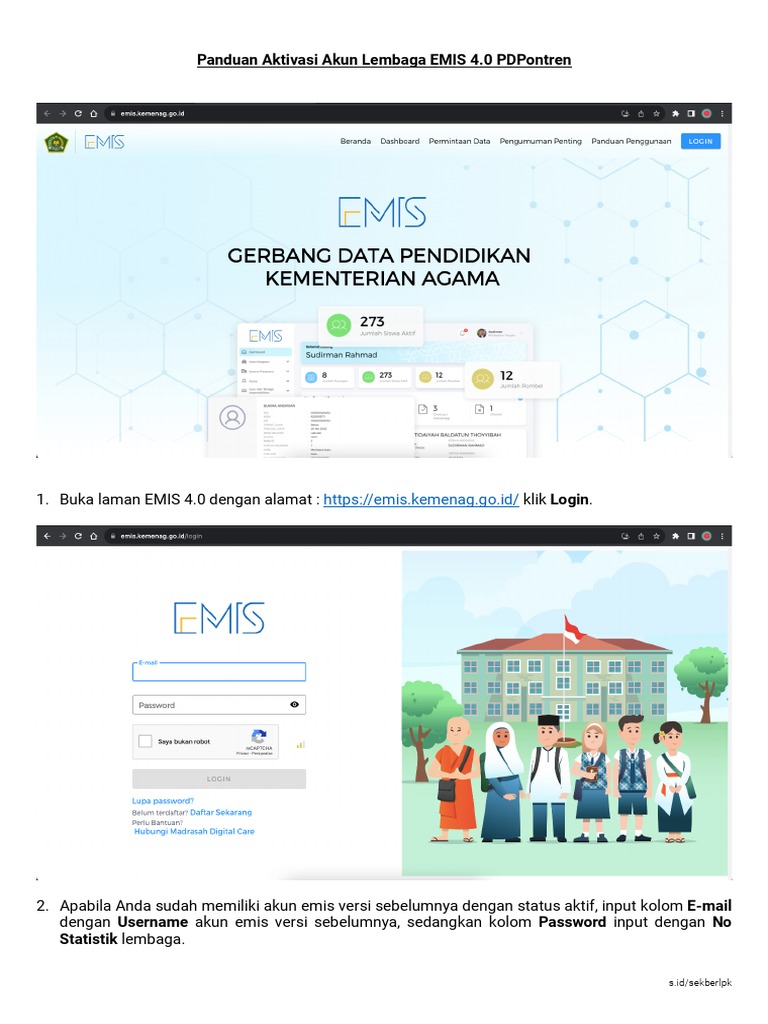 Panduan Aktivasi Akun Lembaga EMIS 40 | PDF
