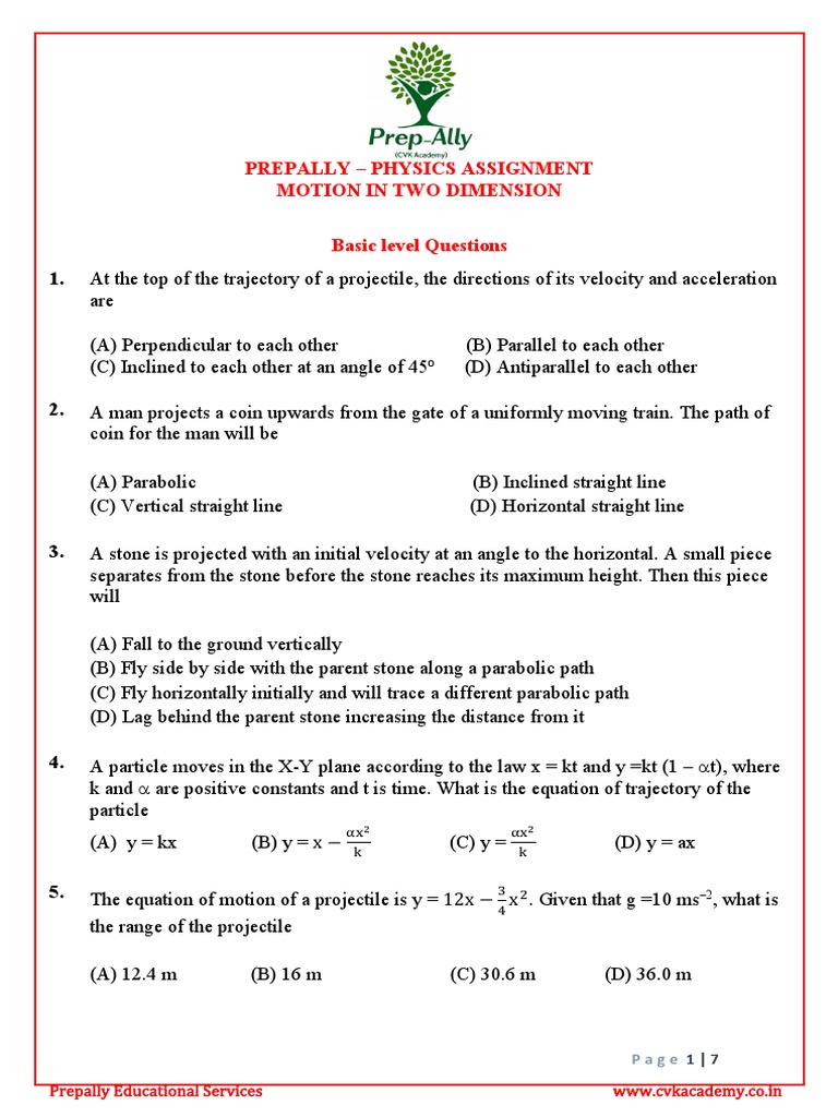Basic Level Questions in Projectile Motion | PDF