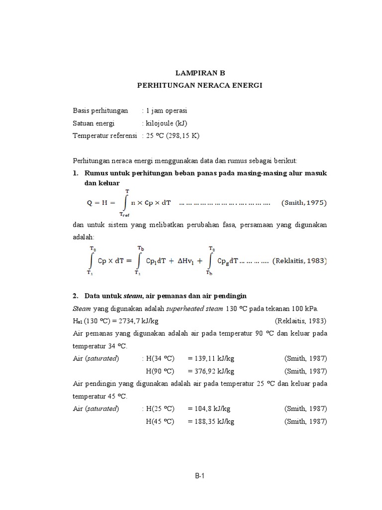 Lampiran B Perhitungan Neraca Energi | PDF