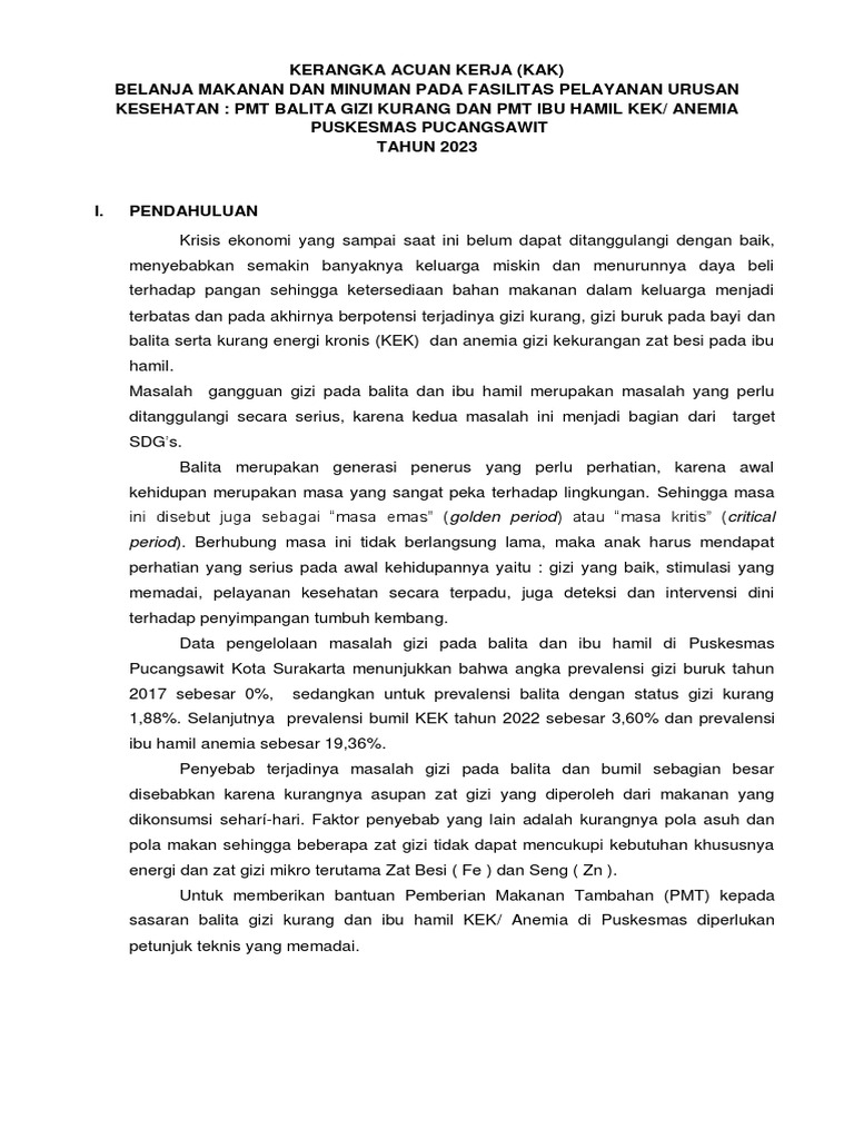 1.KAK PMT Balita Dan Bumil2023oke | PDF