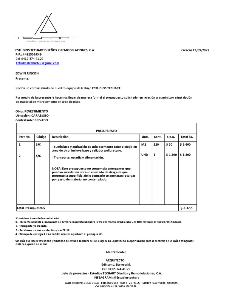 Presupuesto Microcemento Carabobo | PDF