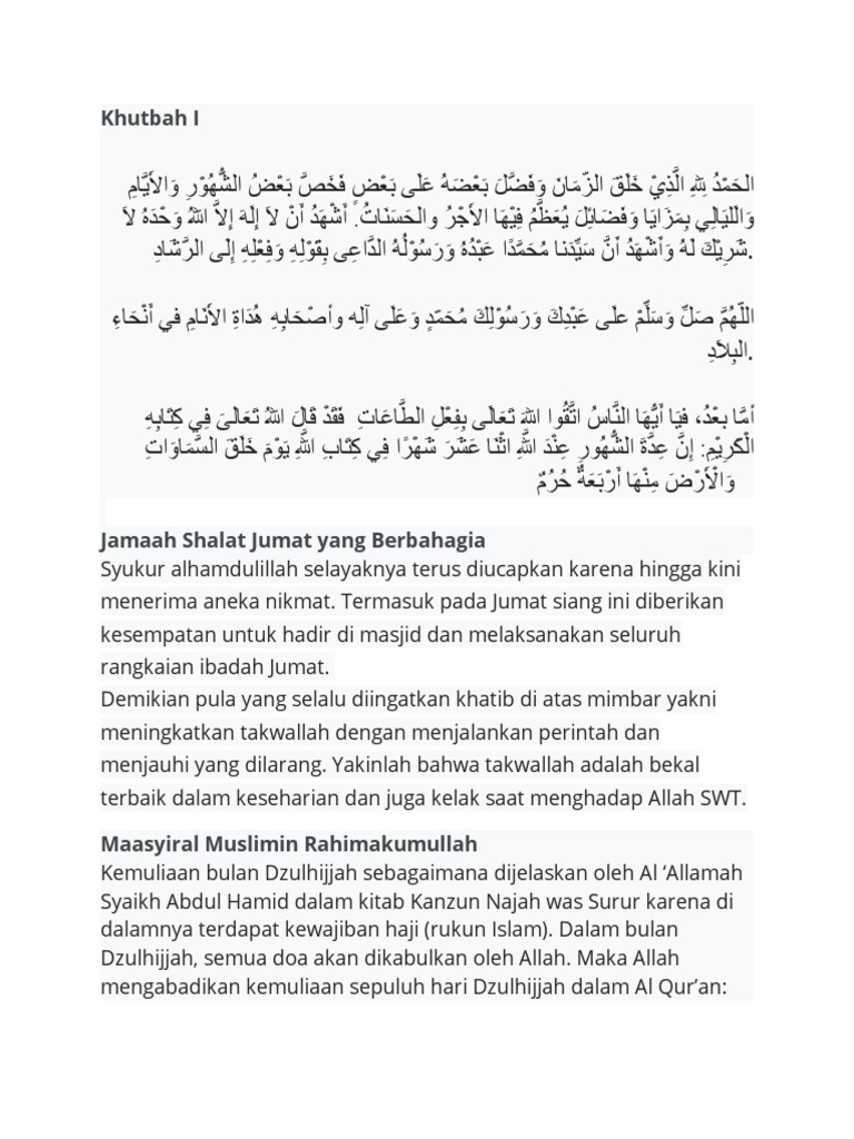 Khutbah Jumat: Hikmah Dzulhijjah dan Idul Adha | PDF