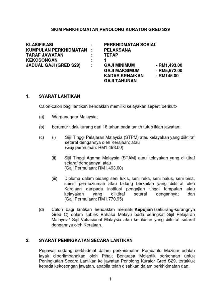 Jawatan Penolong Kurator S29 | PDF