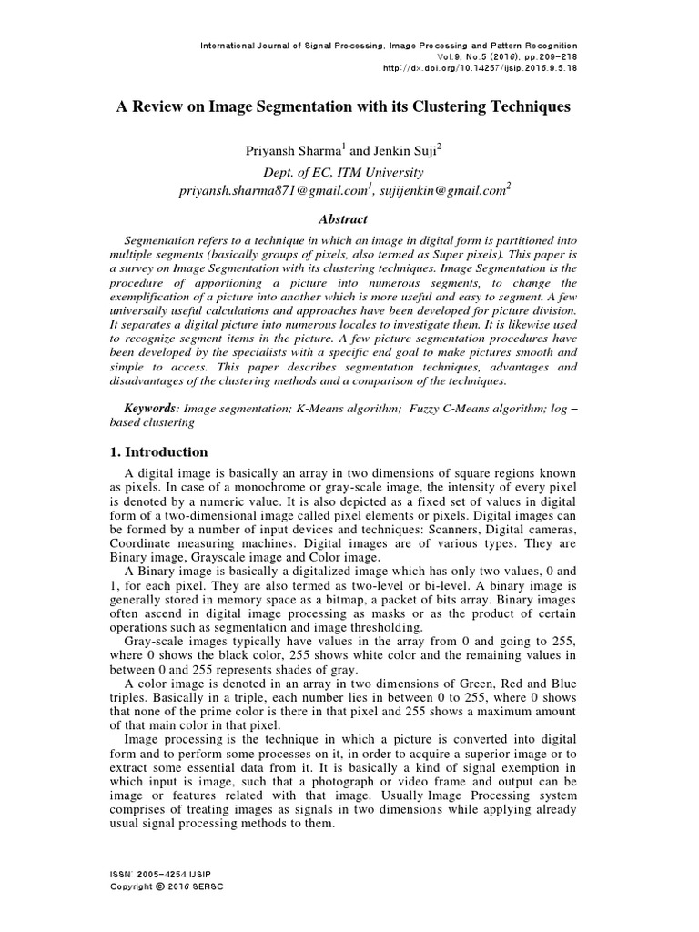 A Review On Image Segmentation With Its Clustering Techniques (Table ...