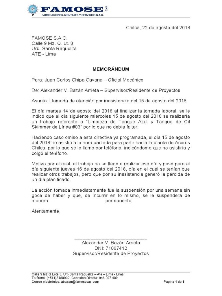 Formato de Memorandum | PDF