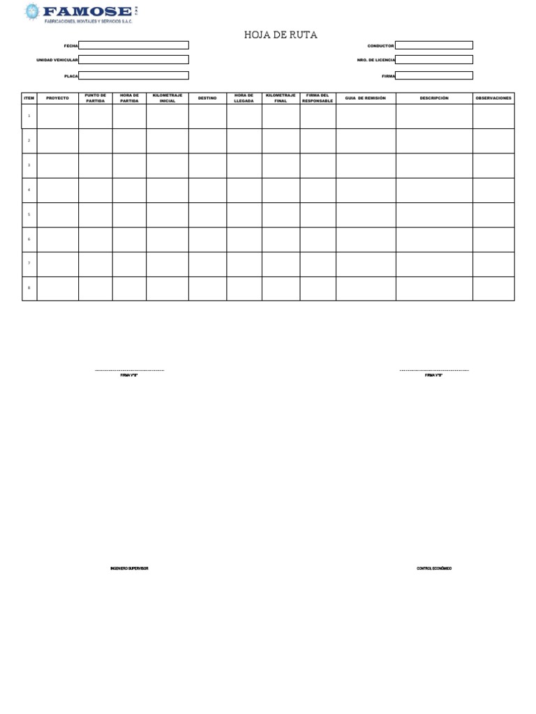 Formato de Excel de Hoja de Ruta | PDF