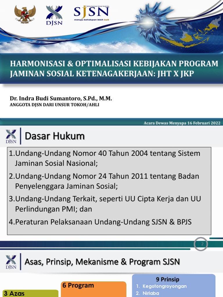 Indra Budi - Harmonisasi - Optimalisasi Kebijakan Program Jamsosnaker JHT X JKP | PDF