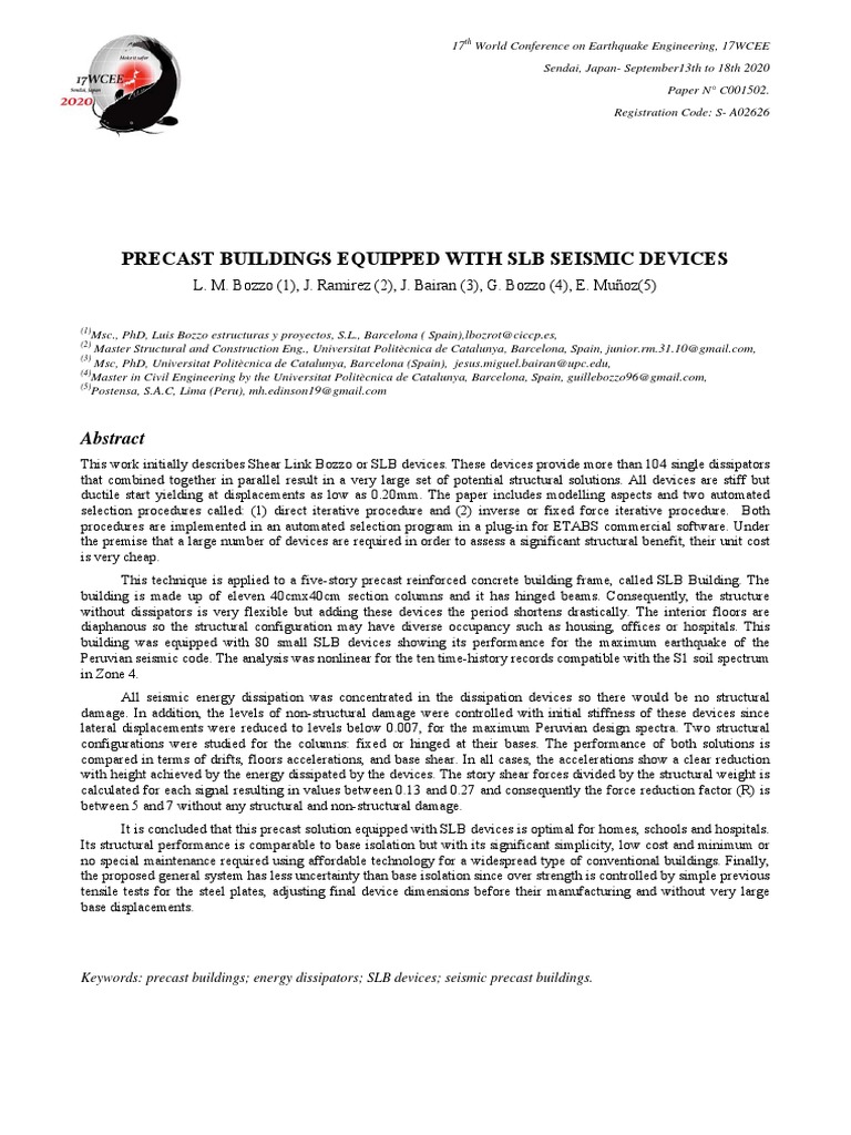 17WCEE - Precast Buildings Equipped With SLB Seismic Devices | PDF ...