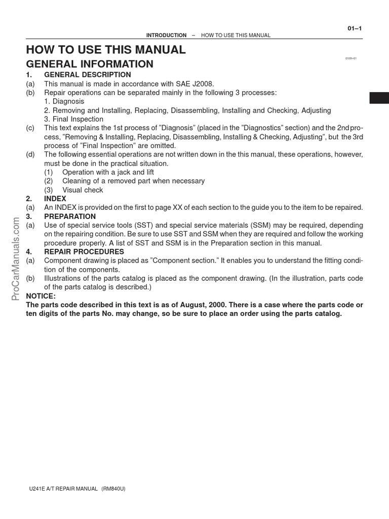 Toyota-U241E-Automatic-Transmission-Repair-Manual-RM840U | PDF