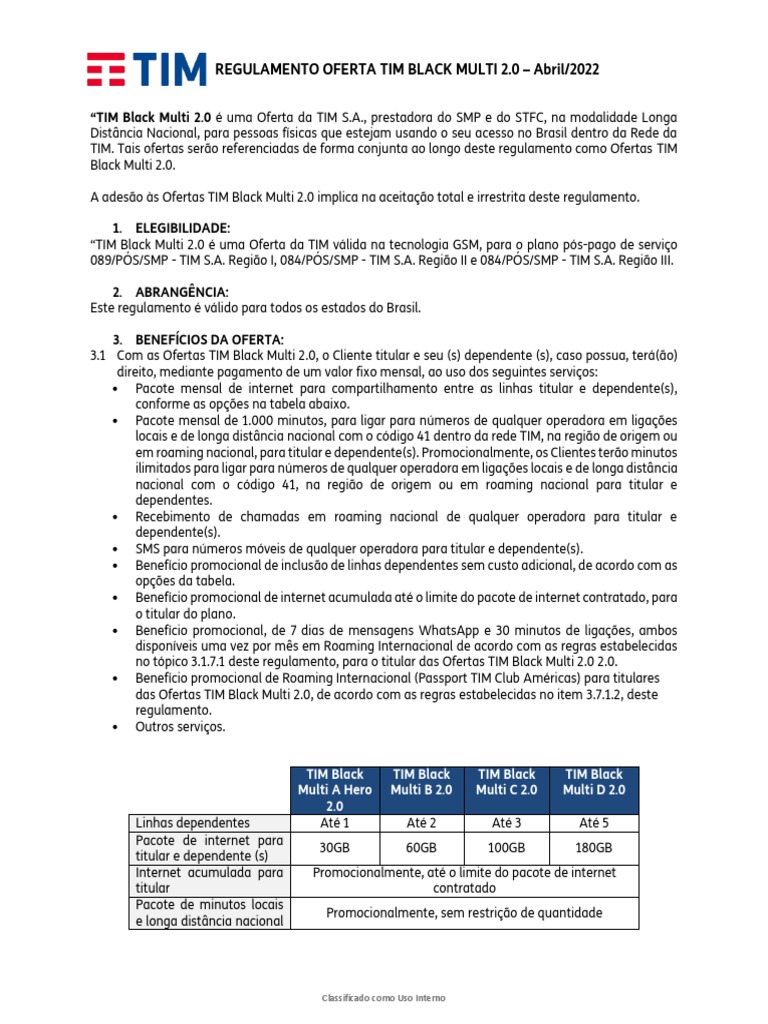 Regulamento TIM Black Multi 2.0 e TIM Black Multi A Hero 2.0. 20.04.22 ...