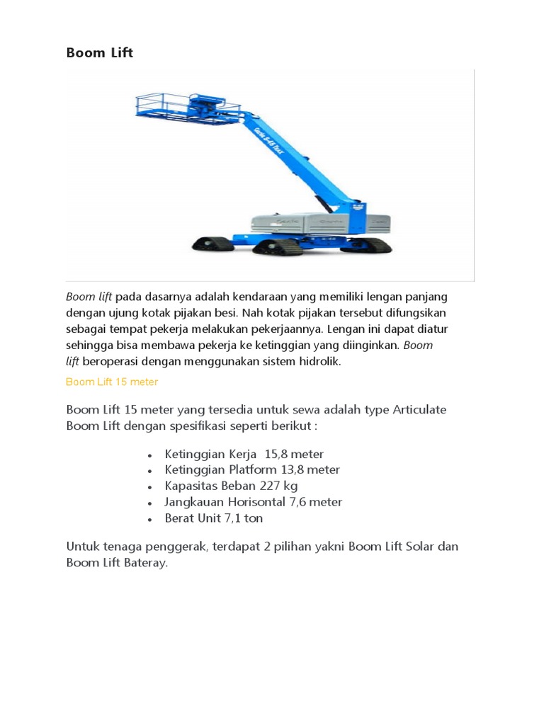 Spesifikasi dan Jenis Boom Lift 40m | PDF