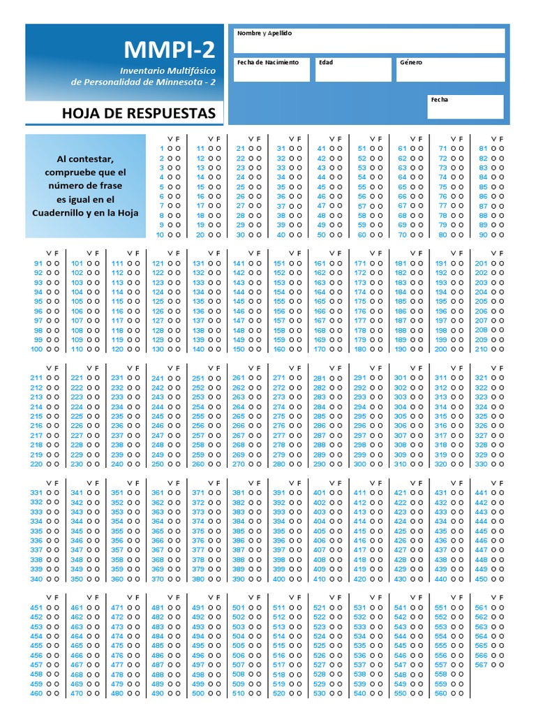 MMPI-2-Hoja-de-Respuestas Validas | PDF