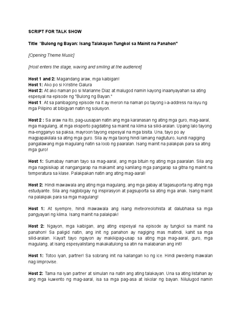 Script For Talk Show | PDF