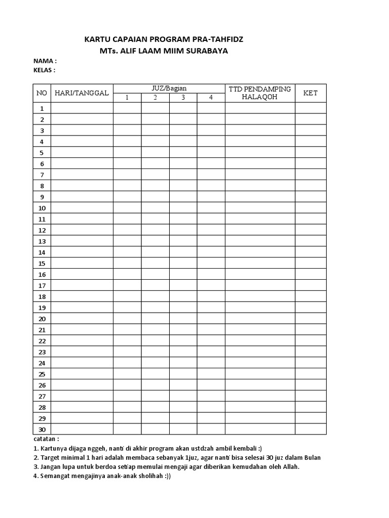 Kartu Pra-Tahfidz 7B | PDF