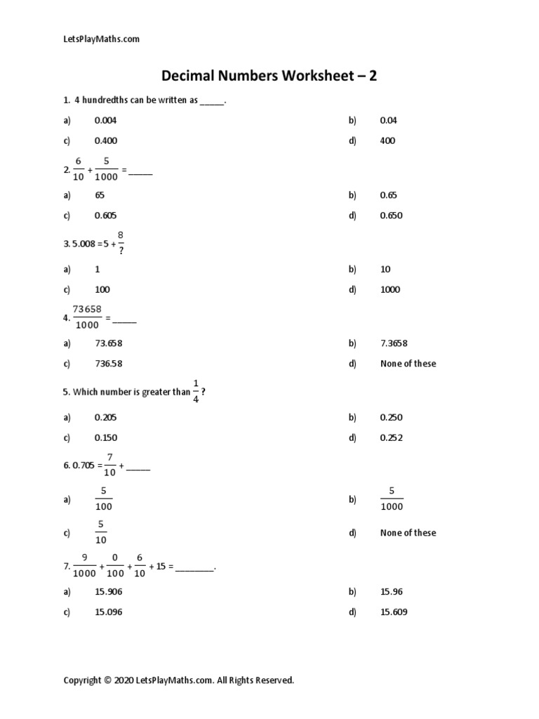 Playing With Numbers Worksheet-2 | PDF