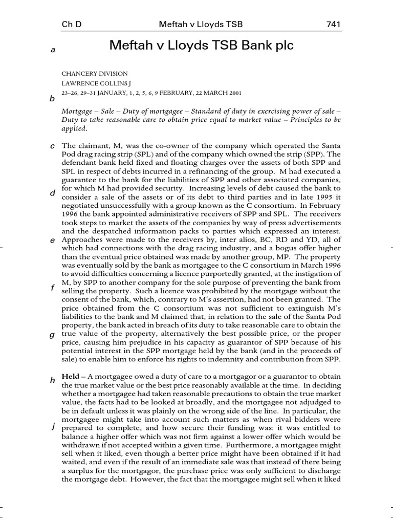 Meftah V Lloyds TSB Bank PLC (2001) 2 All ER (Comm) 741 | PDF | Finance & Money Management ...