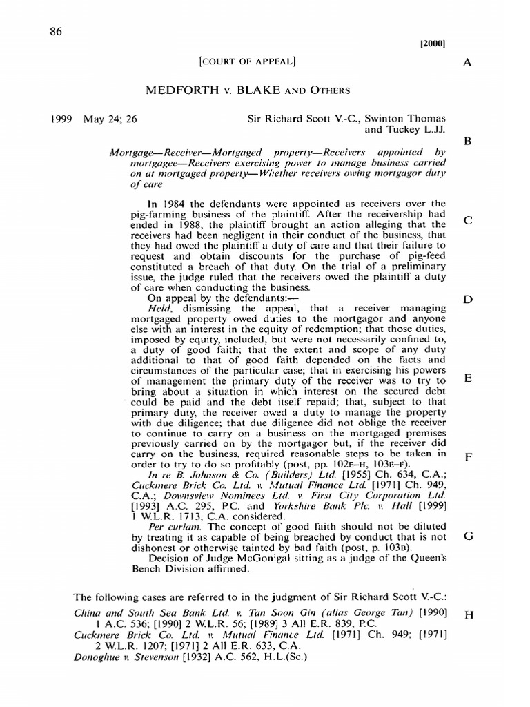 MEDFORTH v. BLAKE AND OTHERS (2000) Ch. 86 | PDF