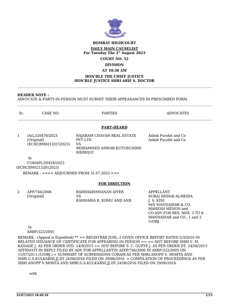 Causelist 2 | PDF | Judiciaries | Legal Procedure