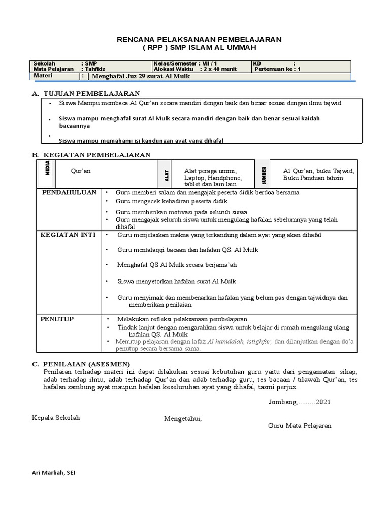 Contoh RPP Mulok | PDF