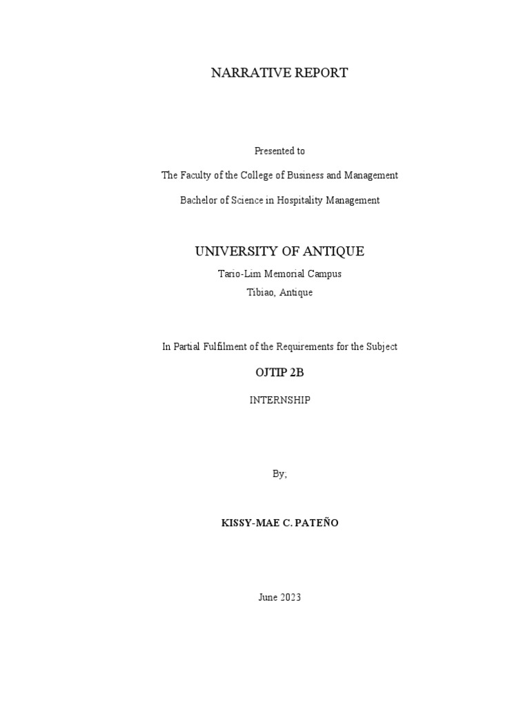 Sample Narrative Report Format | PDF