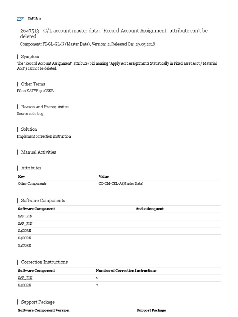 E - 20230804 - Record Account Assignment Attribute Can't Be Deleted | PDF