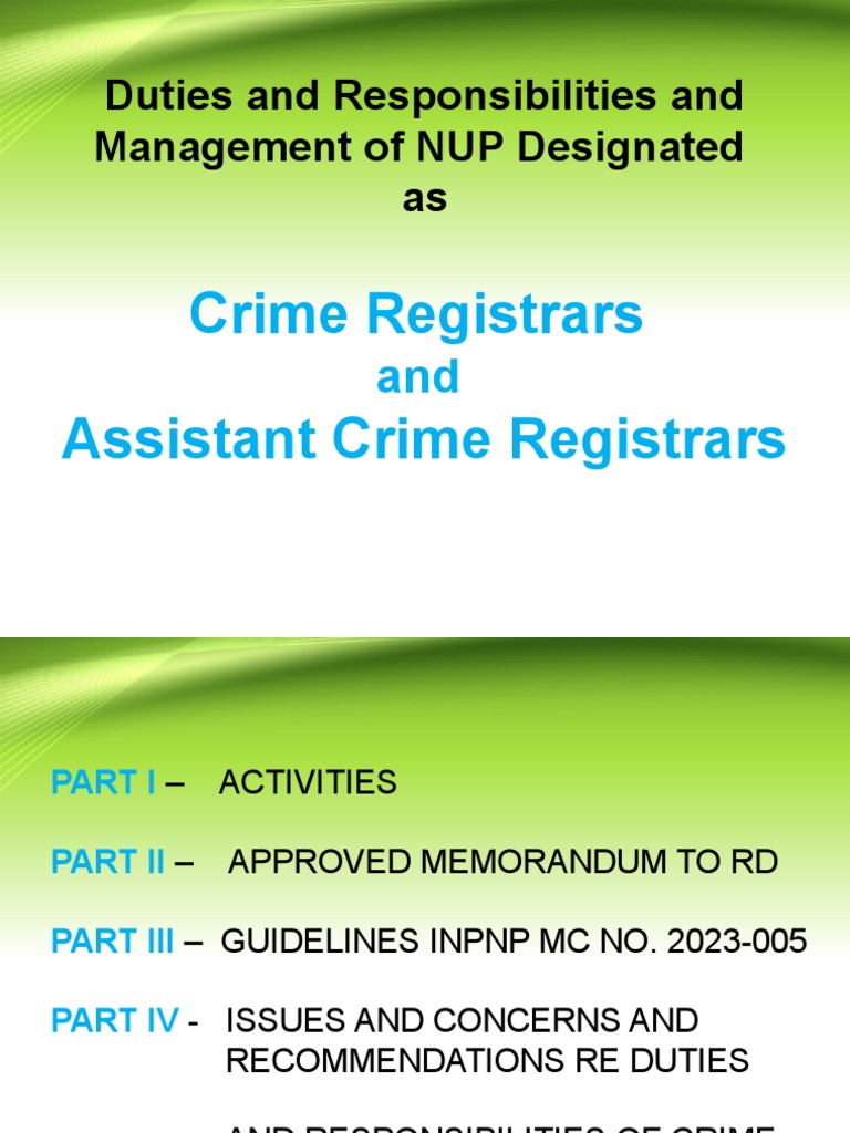 PRESENTATIONduties and Responsibilities of CRIME REGISTRARS With ...