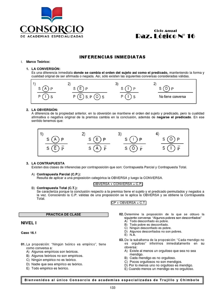 RAZ. LOG(16) INFERENCIAS INMEDIATAS 133-------136 (1) (1) | PDF