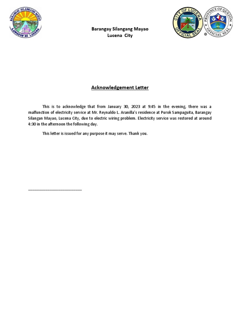 Acknowledgement Letter | PDF