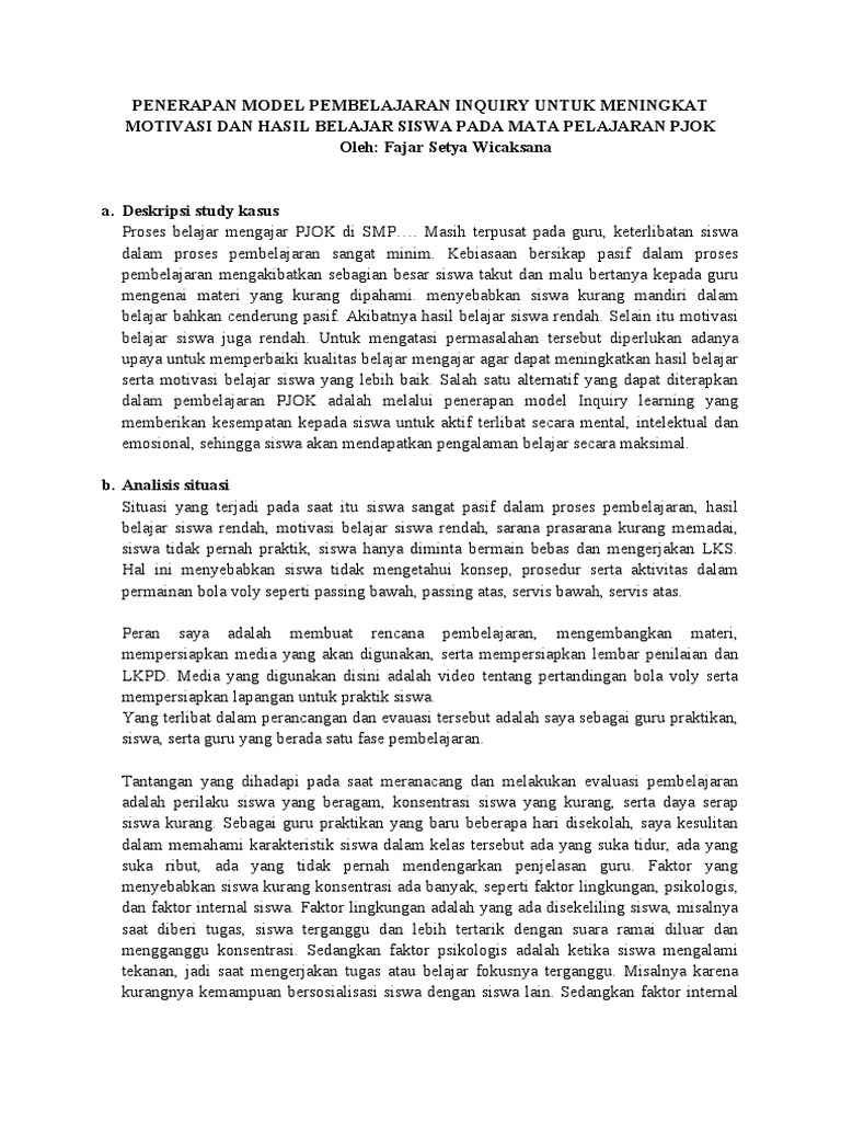 Penerapan Model Pembelajaran Inquiry Untuk Meningkatkan Motivasi Dan