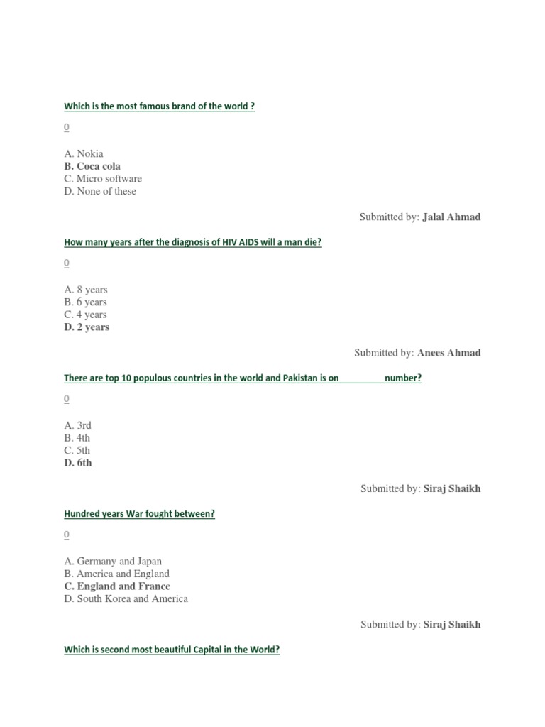 General Knowldge (Pakmcqs) | PDF