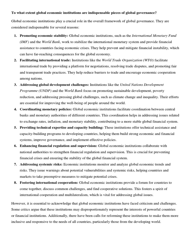 Global Economic Institutions Are Indispensable Pieces of Global ...