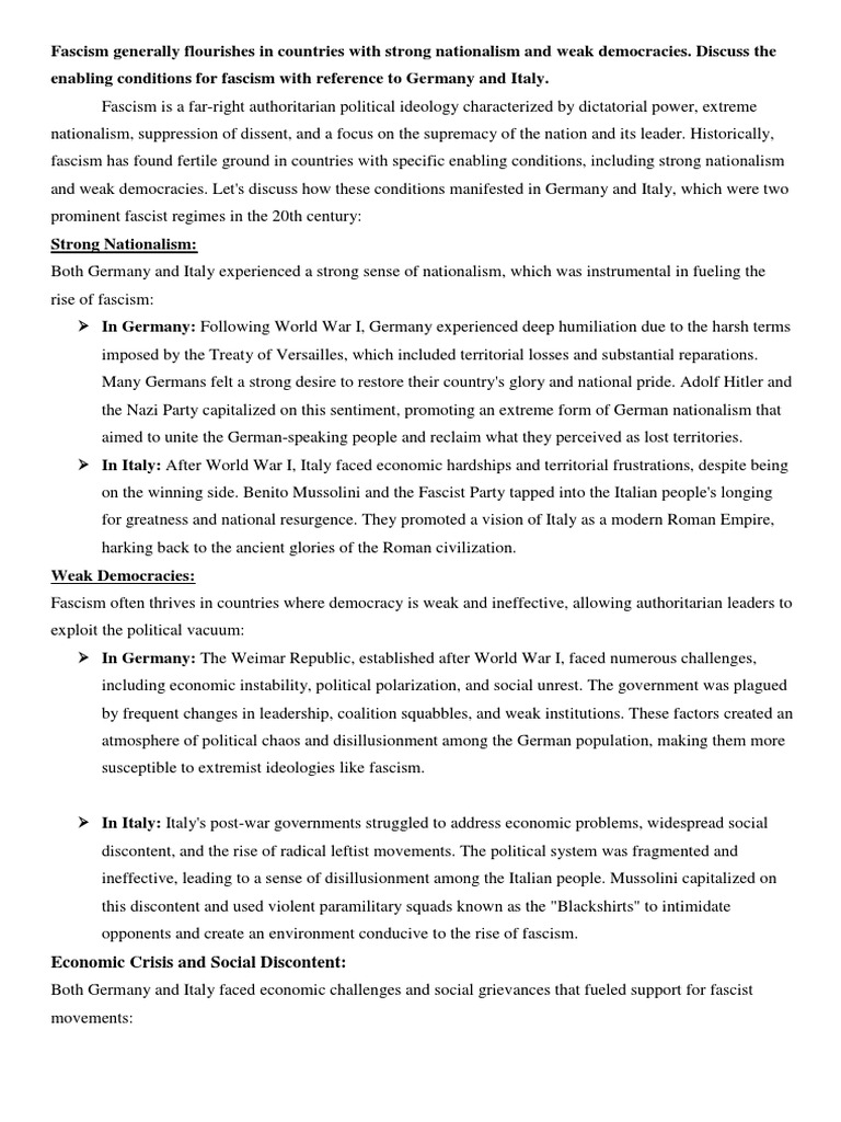 Fascism Generally Flourishes in Countries With Strong Nationalism and ...
