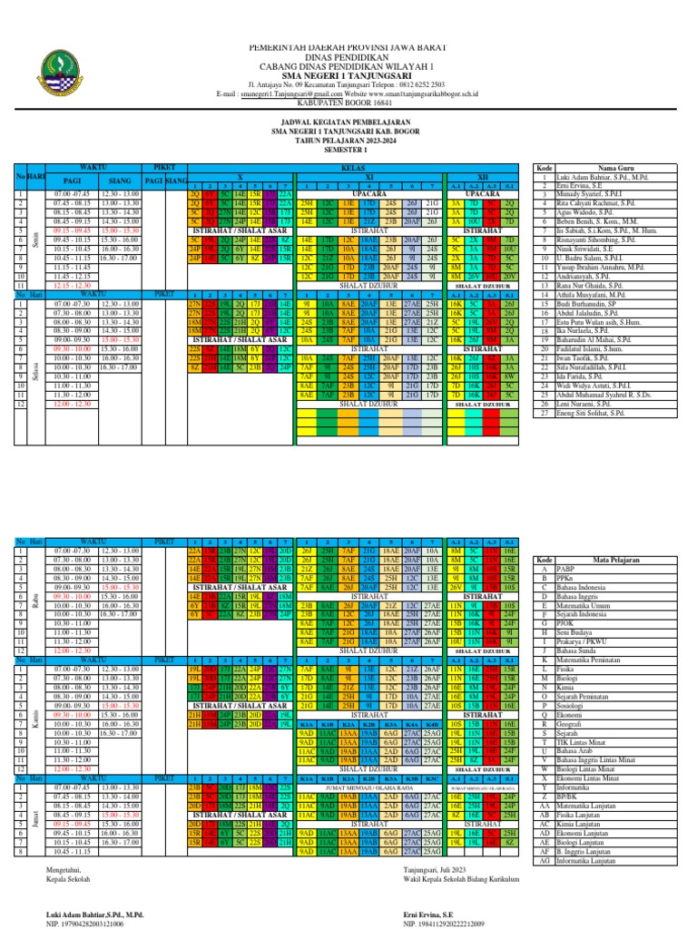 Jadwal Pelajaran Sem.1 TP 2023-2024 | PDF