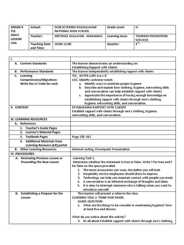 4th Quarter COT | Download Free PDF | Learning | Teachers