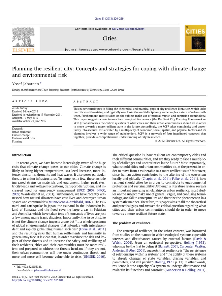 Planning Resilient Cities (Concept and Strategies For Coping With ...