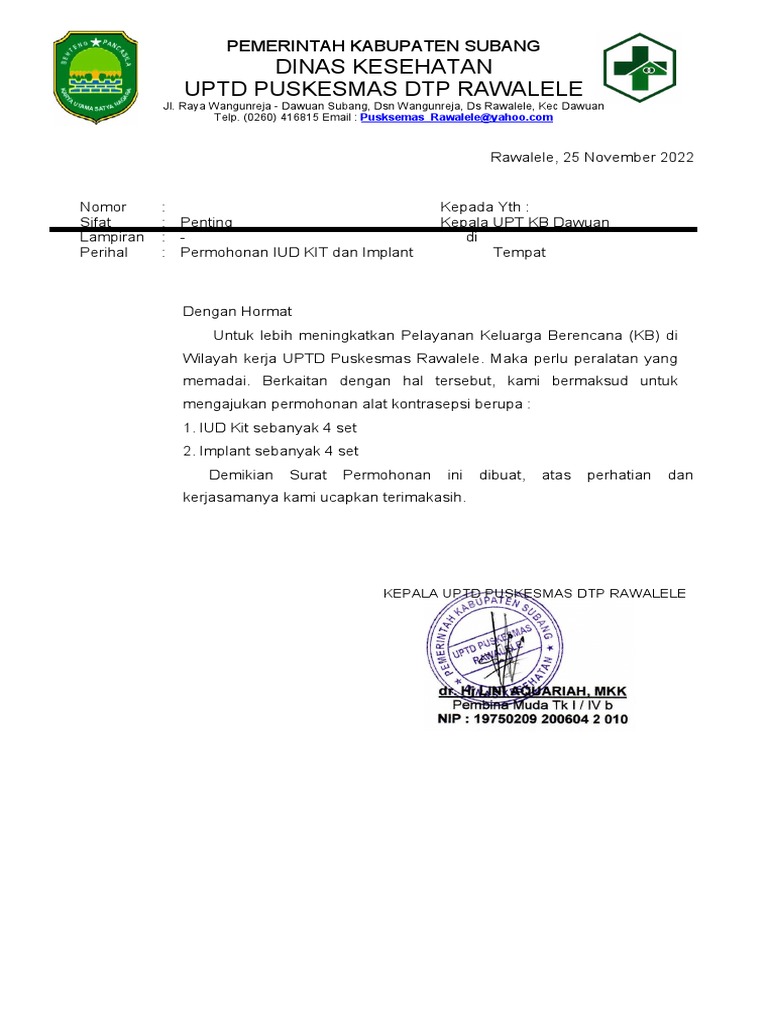 Permohonan Alat Kontrasepsi KB | PDF