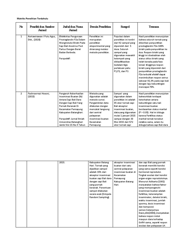 Matriks Penelitian Sapi Bali | PDF