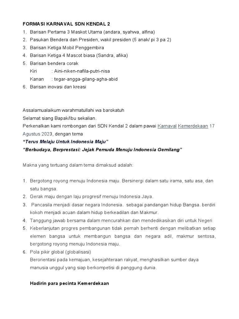 Teks Narasi Karnaval 2023 | PDF