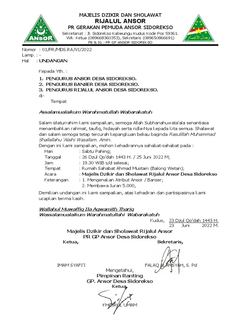 SURAT RIJALUL ANSOR 2022 | PDF