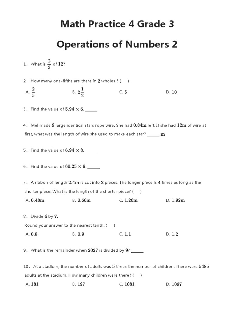 Math Practice 4 Grade 3 | PDF