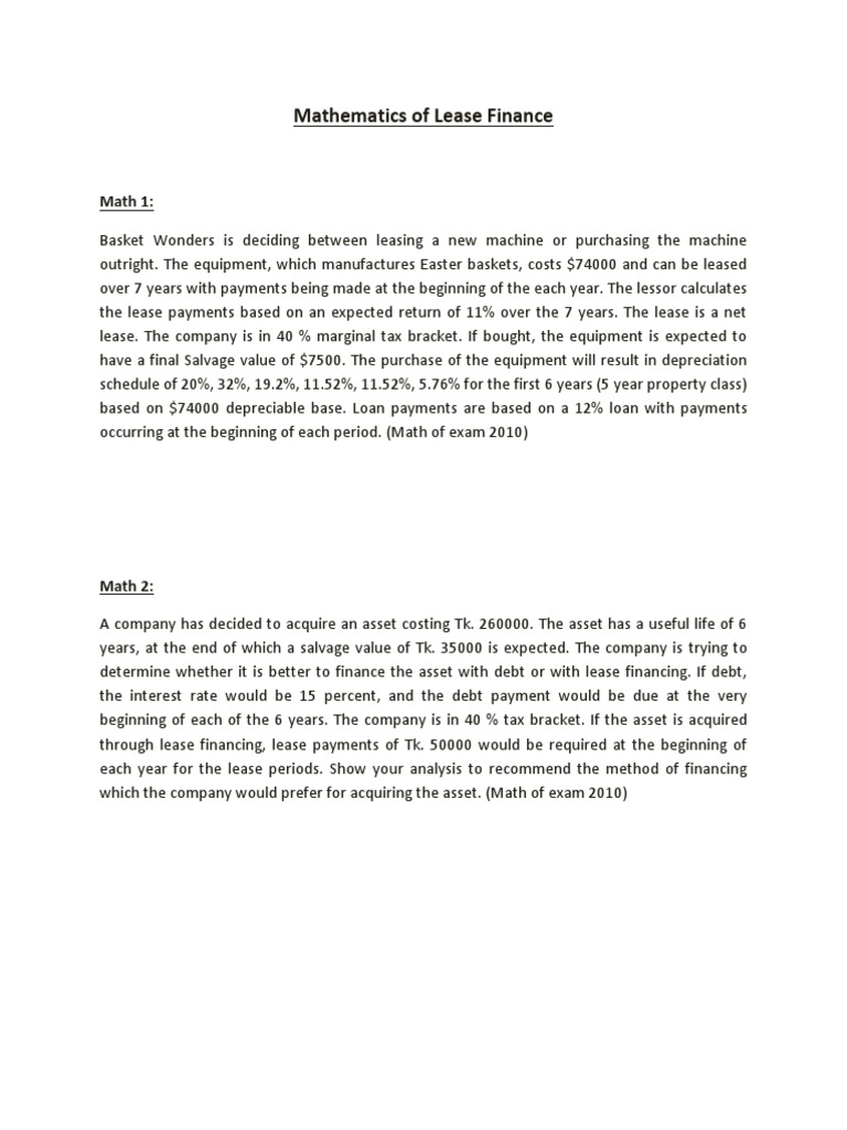 Lease Math Problems | PDF