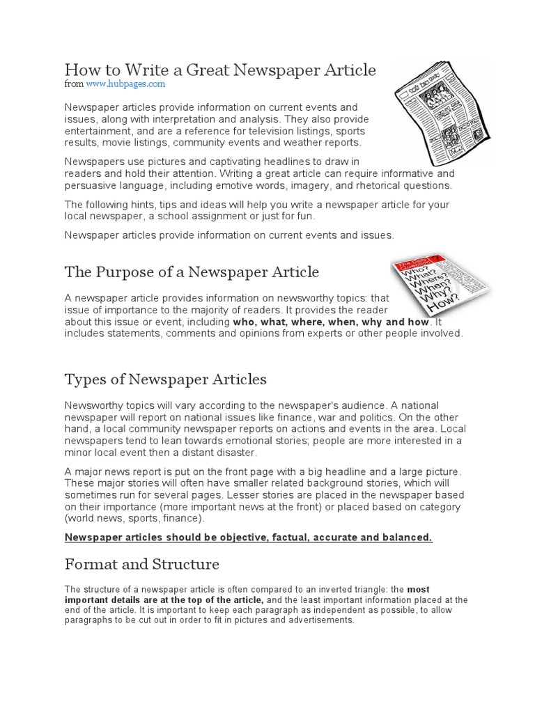 How To Write A Great Newspaper Article | PDF