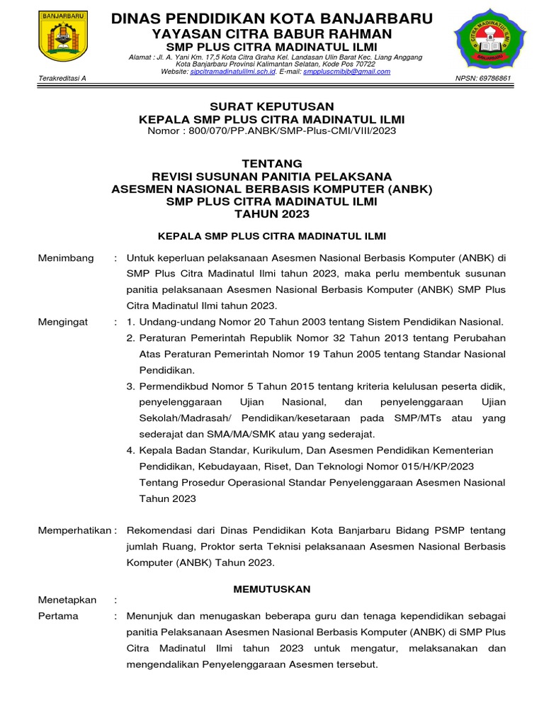 Revisi SK Anbk 2023 | PDF