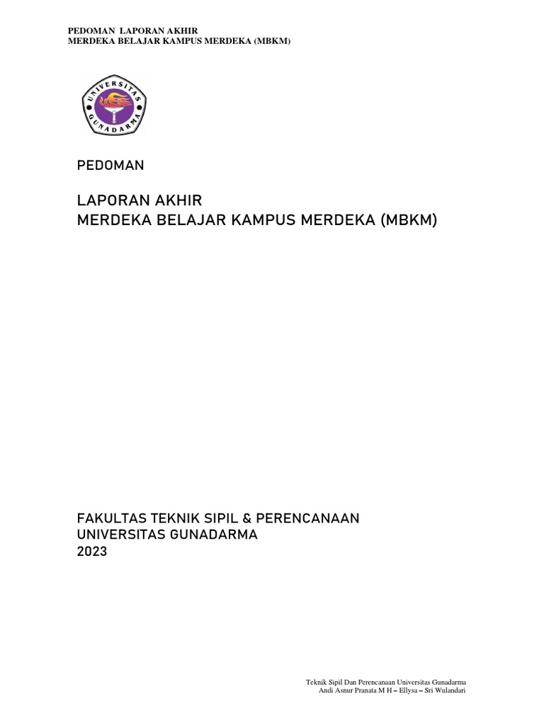 Pedoman Laporan MBKM FTSP Universitas Gunadarma 2023 | PDF