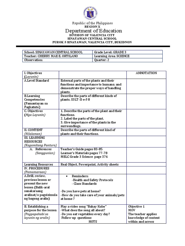 COT-Q2-Science - Parts of The Plants | PDF