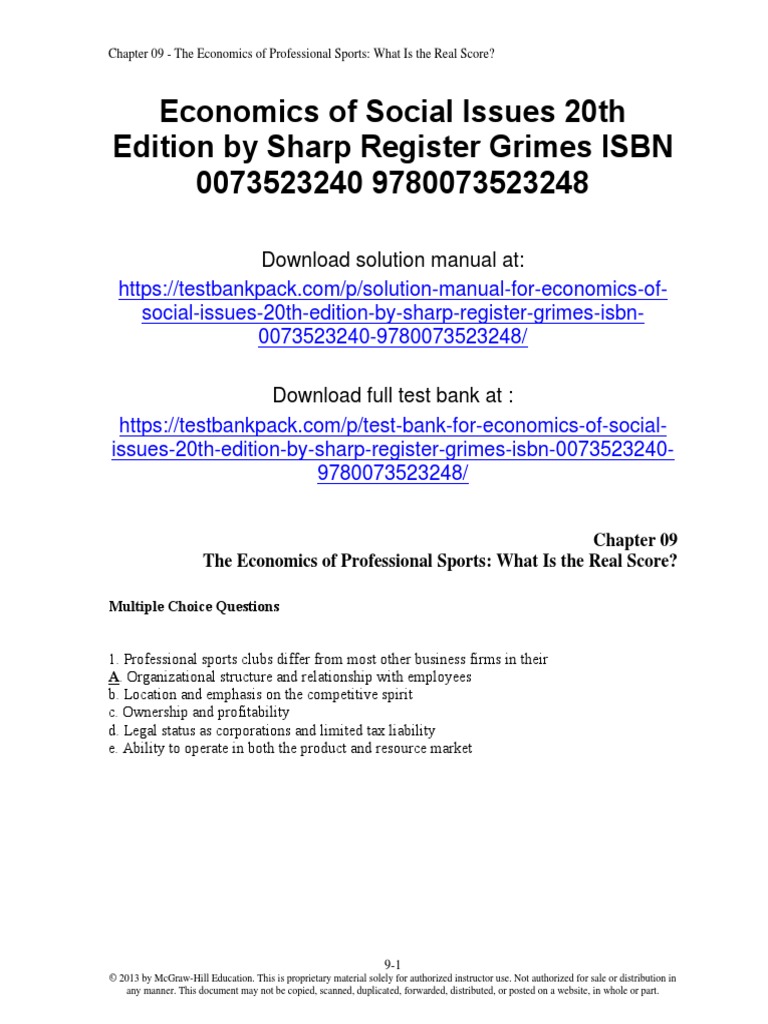 Economics of Social Issues 20th Edition Sharp Test Bank 1 | PDF ...